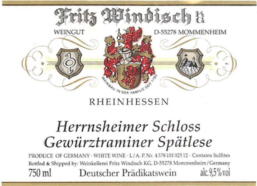 Weingut Fritz Windisch Herrnsheimer Schloss Gewurztraminer Spatlese ...