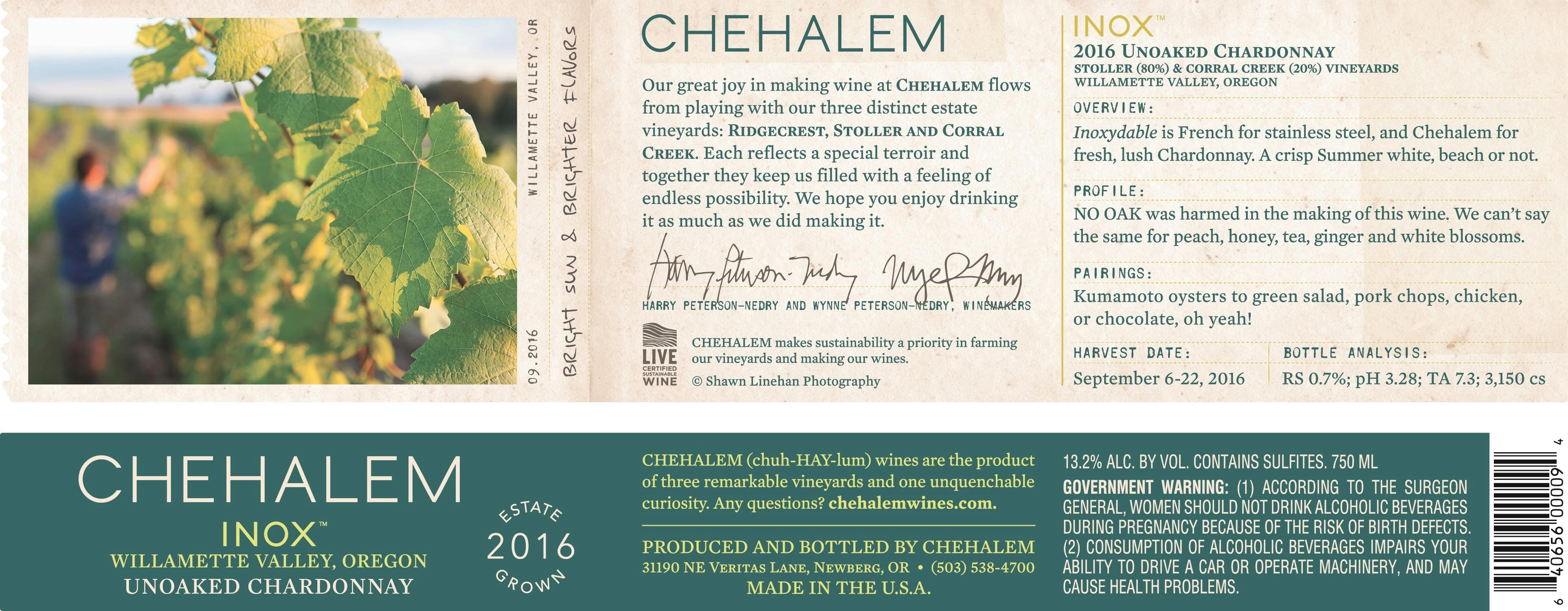 Chehalem Inox Chardonnay 750ml - Stirling Fine Wines