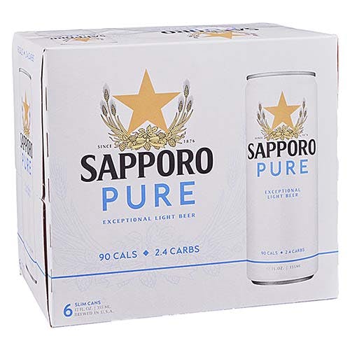 Sapporo Pure Exceptional Light Beer 6 pack 12 oz. Can - Yankee Spirits