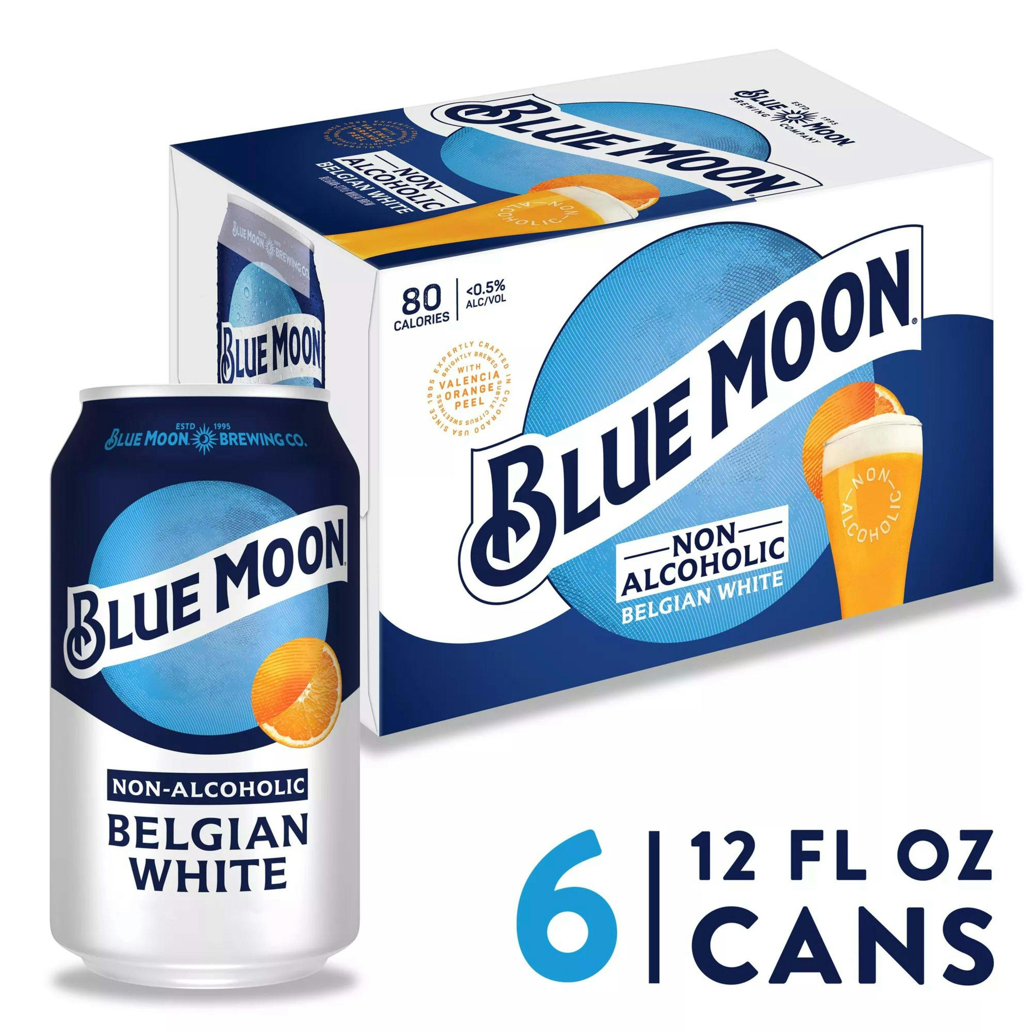 Blue Moon Brewing Company Non-Alcoholic Belgian White 6 pack Bottle ...