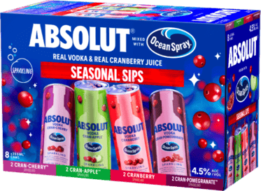 ABSOLUT RTD OCEAN SPRAY SEASONAL SIPS VARIETY 8 PACK 355ML 8 pack 355ml ...
